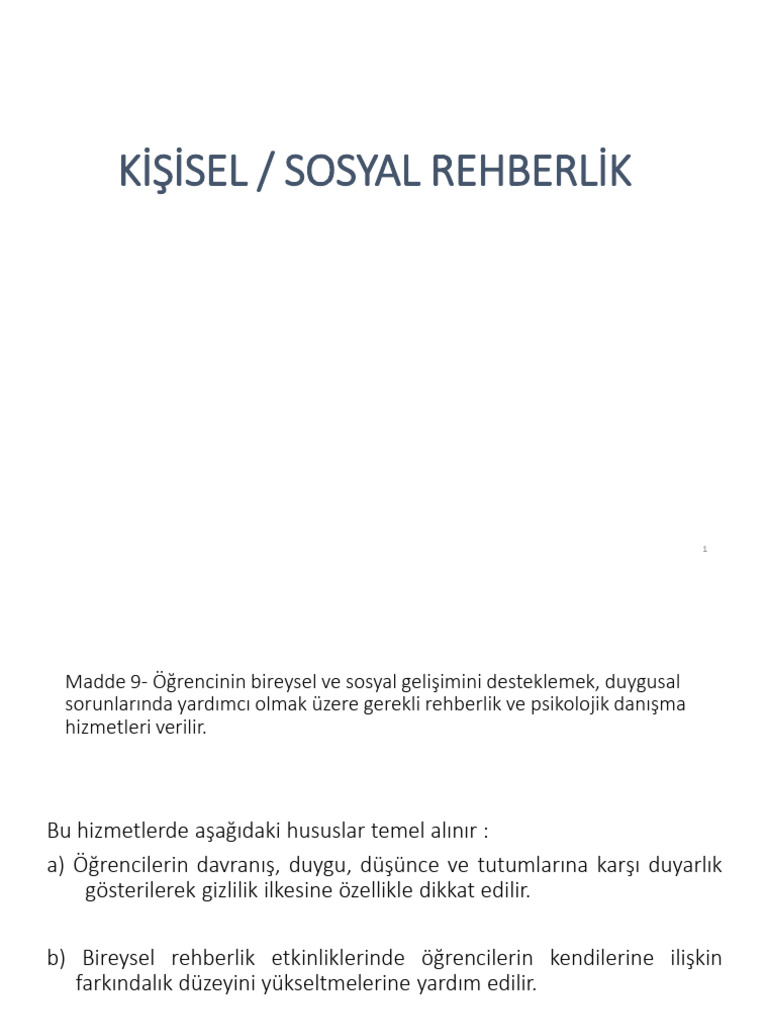 Kişisel / Sosyal Rehberlik | PDF