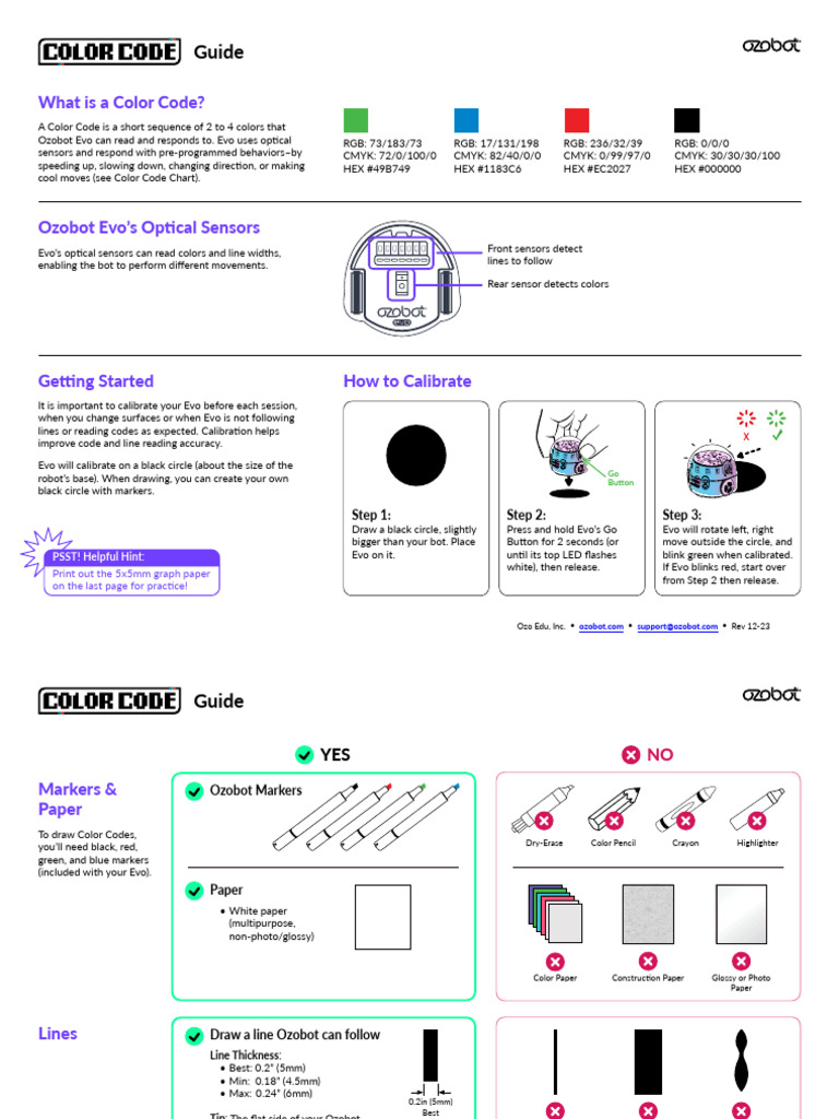 Ozobot Evo Calibration and Color Codes Guide | PDF | Rgb Color Model