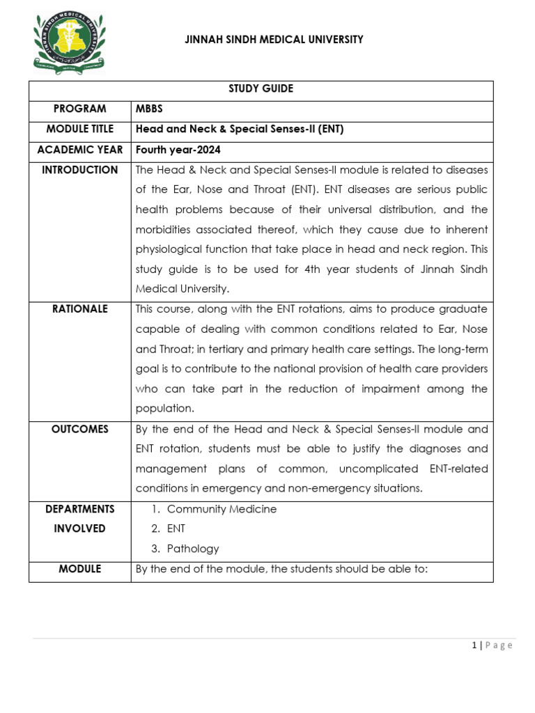 ENT Study Guide for MBBS Students | PDF | Medical Diagnosis | Ear