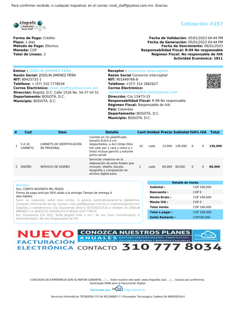 Cotizacion 257 Joselin Jimenez Peña | PDF | Industrias de servicio