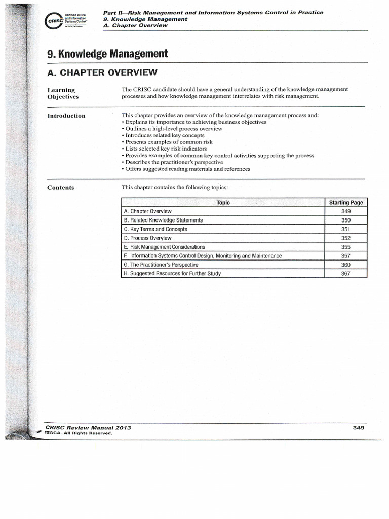 Knowledge Management 9. Knowledge Management: A. Chapter Overview A ...