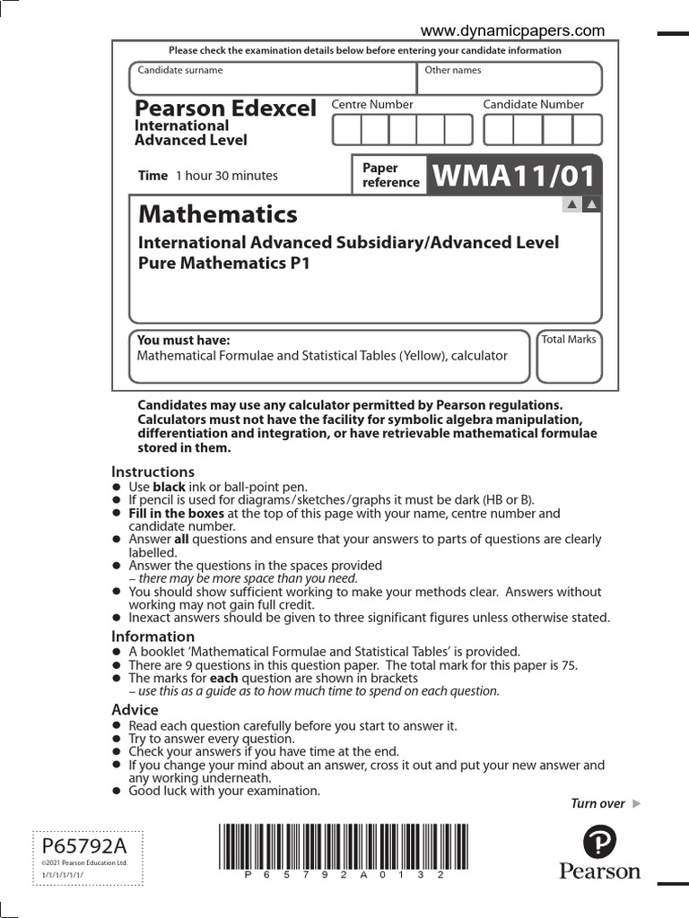 June 2021 Pure Mathematics P1 Exam | PDF | Mathematics | Equations