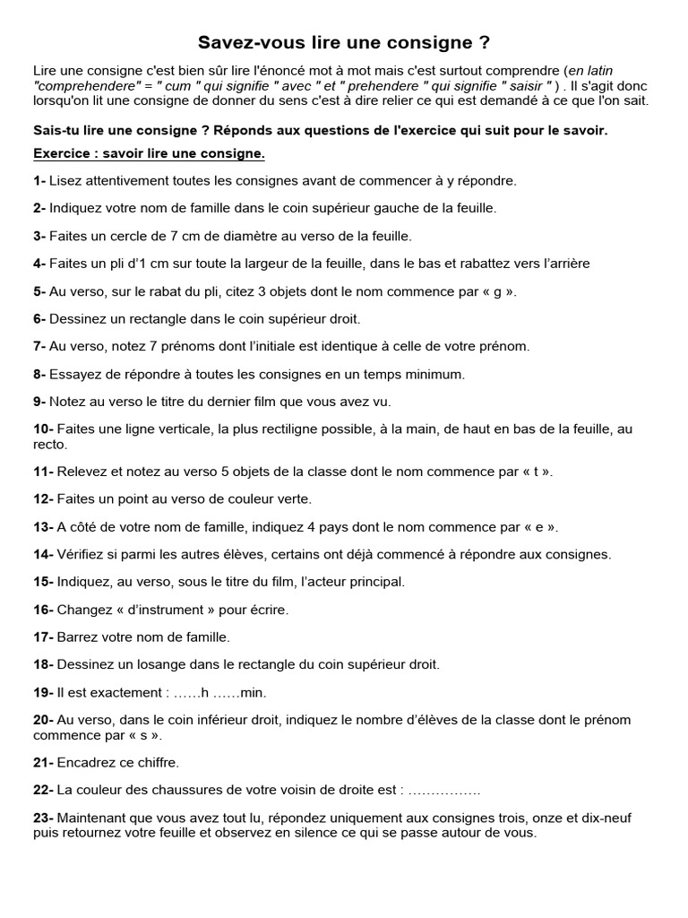 Act Lire Une Consigne | PDF