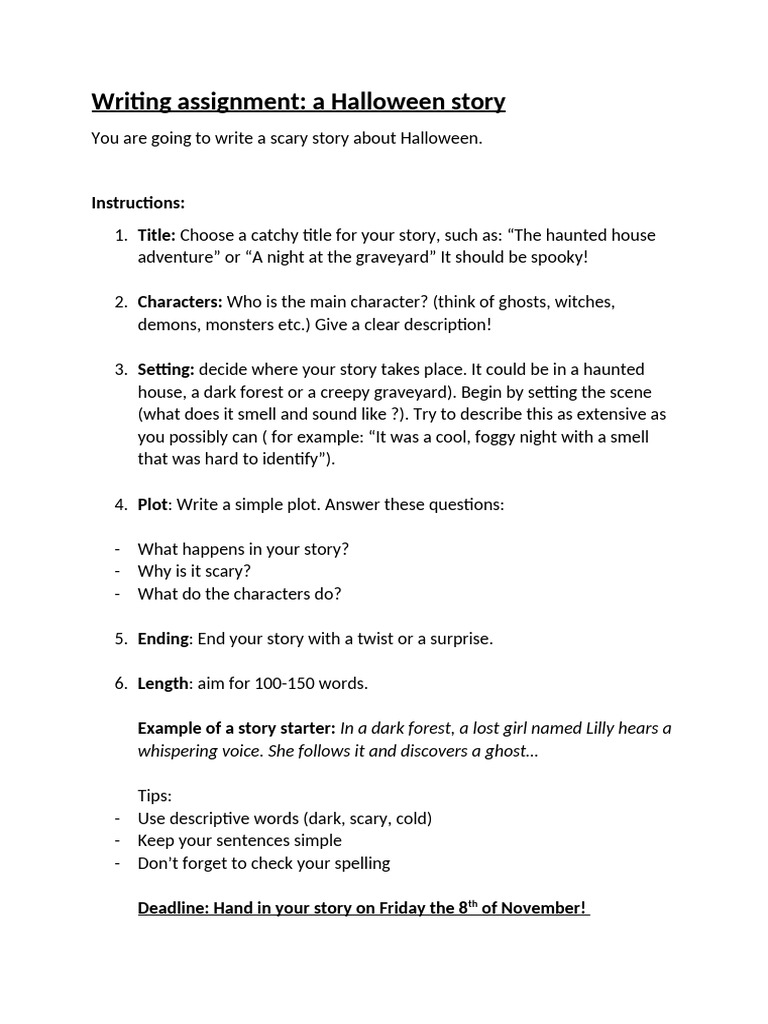 Writing Assignment Halloween | PDF