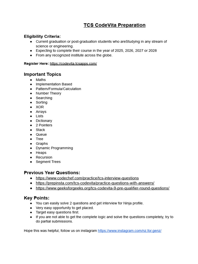 TCS CodeVita Guide for Students | PDF