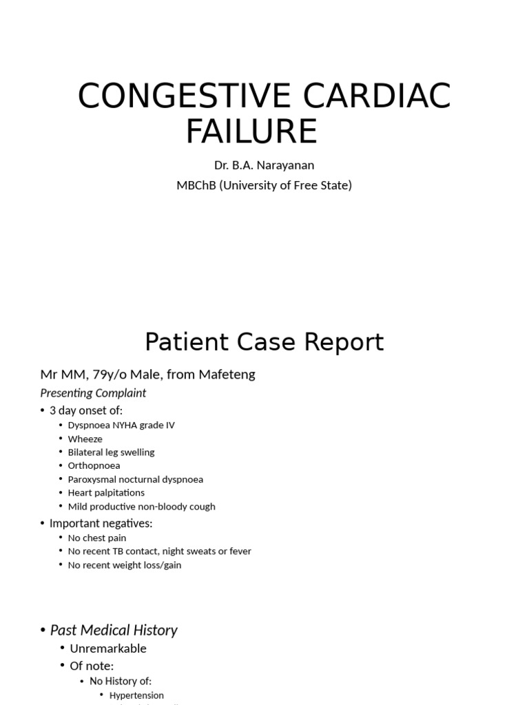 Congestive Cardiac Failure: Dr. B.A. Narayanan MBCHB (University of Free State) | PDF | Heart ...