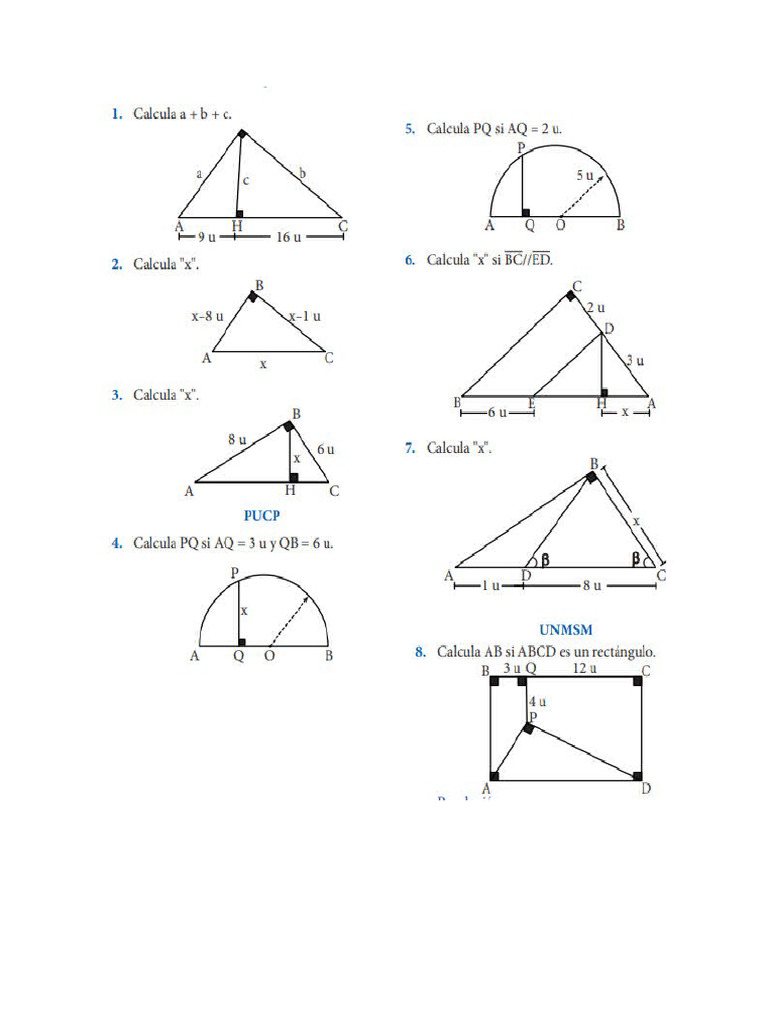 Relaciones Metricas Del Triangulo Rectangulo | PDF