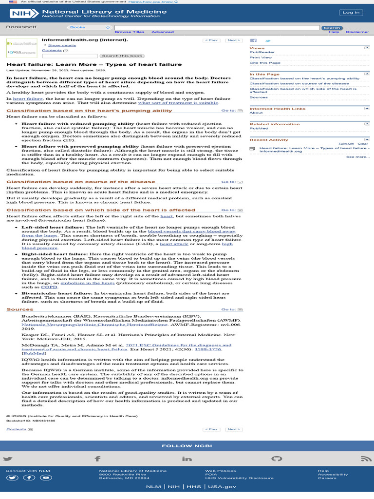 Heart Failure Learn More - Types of Heart Failure - InformedHealth - Org - NCBI Bookshelf | PDF ...