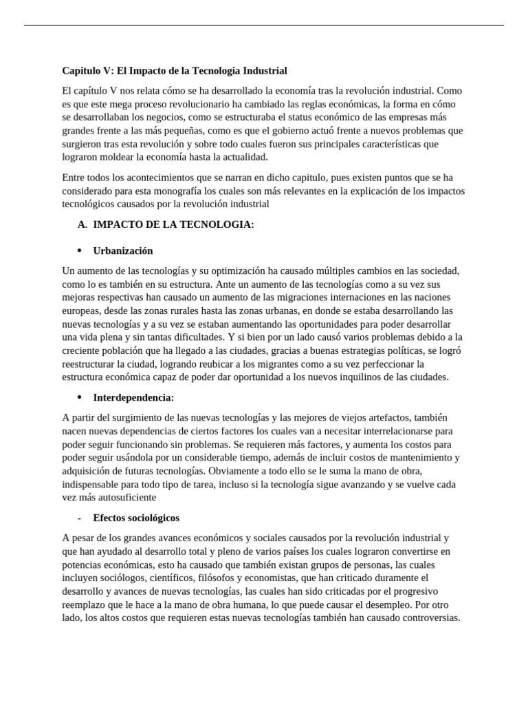 Capitulo V Impacto Tecnologia Industrial | PDF | Monopolio | Ley de ...
