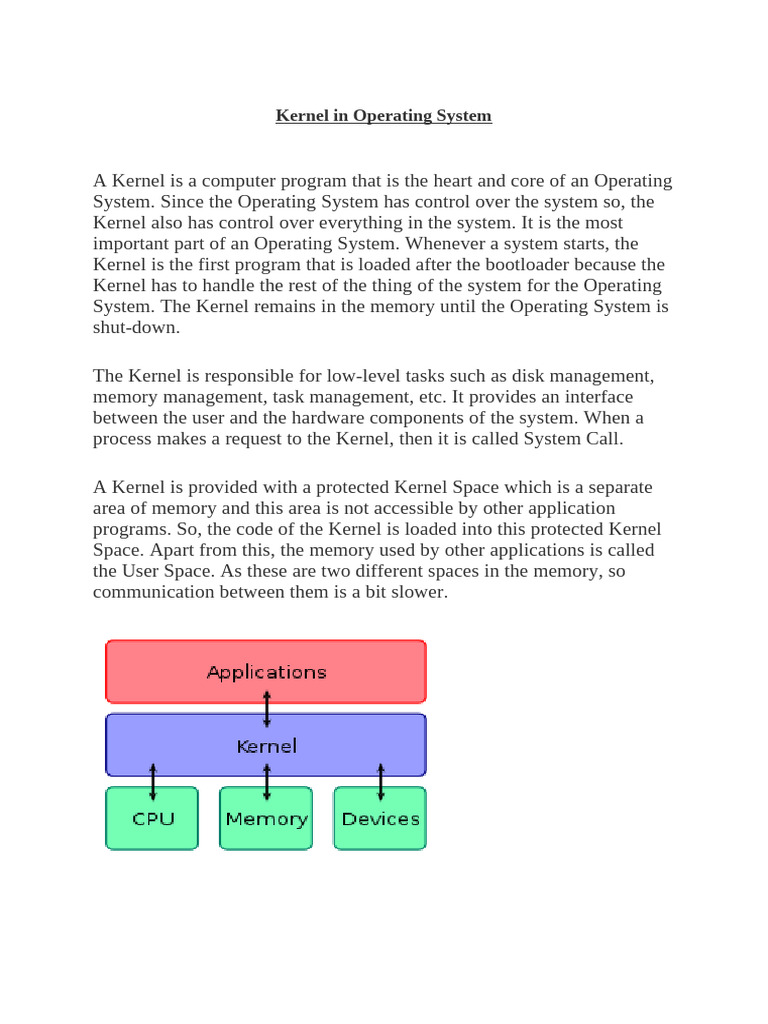 Unit 1 What Is Kernel in Operating System and What Are The Various | PDF | Kernel (Operating ...