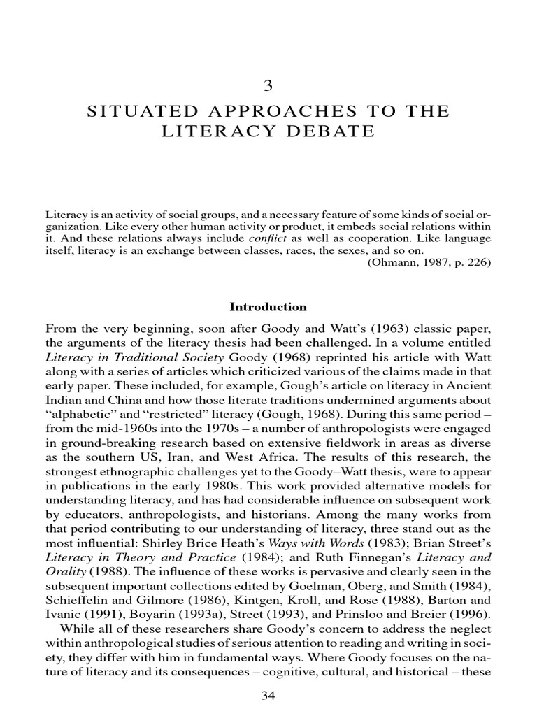 Situated Approaches to Literacy Debate | PDF | Literacy | Anthropology