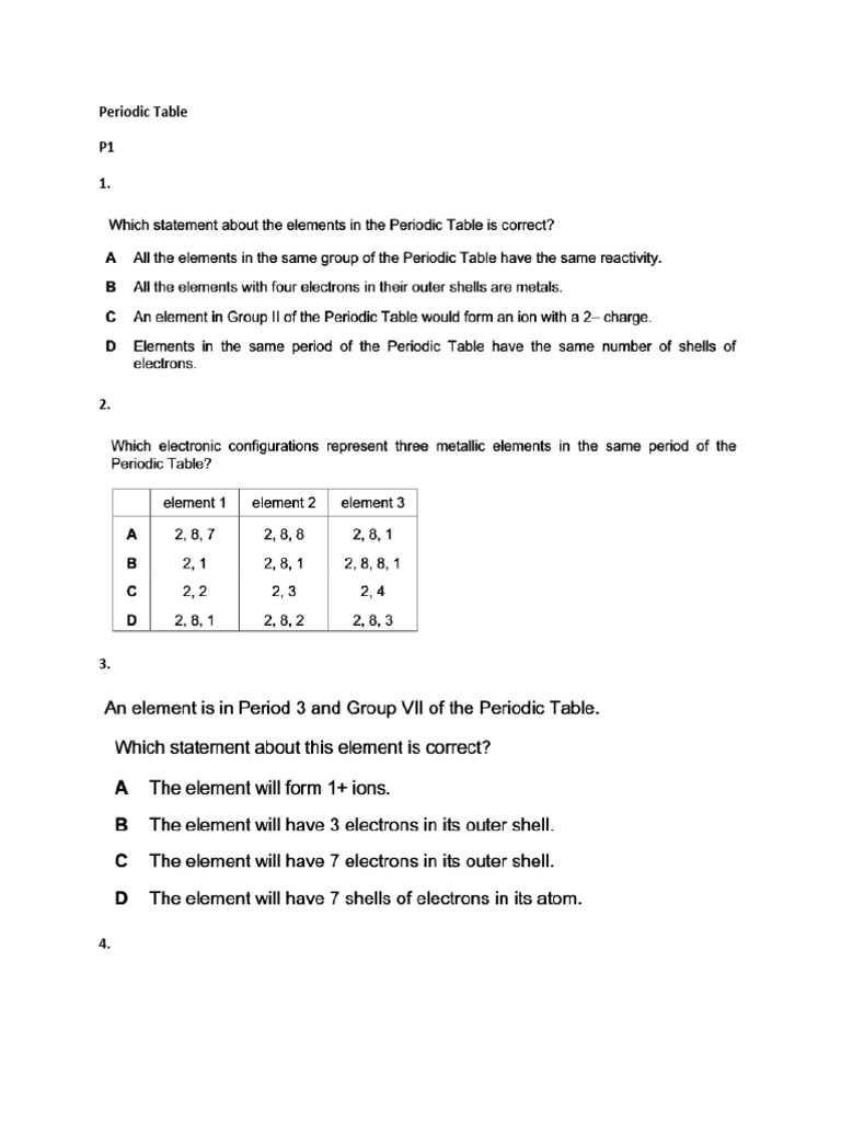 Periodic Table Mcqs | PDF