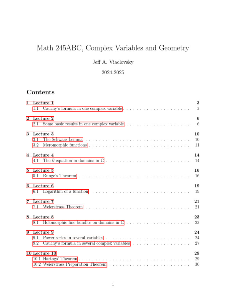 Math 245ABC, Complex Variables and Geometry: Jeff A. Viaclovsky 2024-2025 | PDF | Complex ...