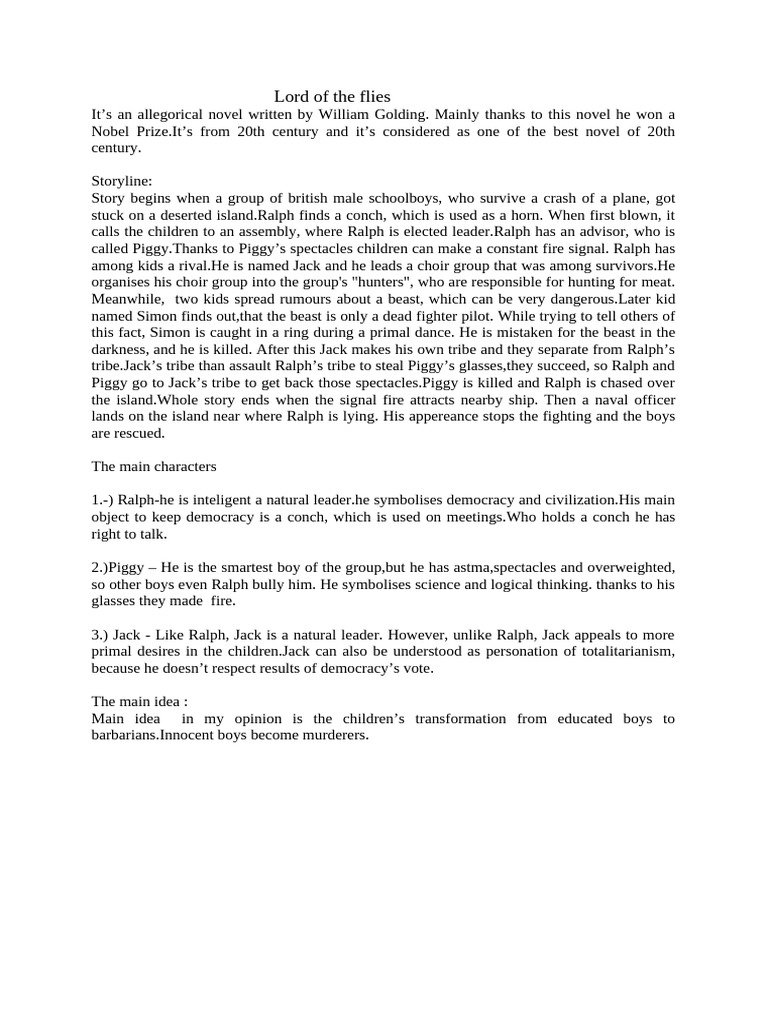 Lord of the Flies: Novel Summary & Themes | PDF