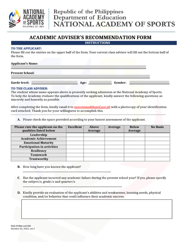 Adviser's Recommendation Form | PDF | Psychological Concepts | Social Psychology
