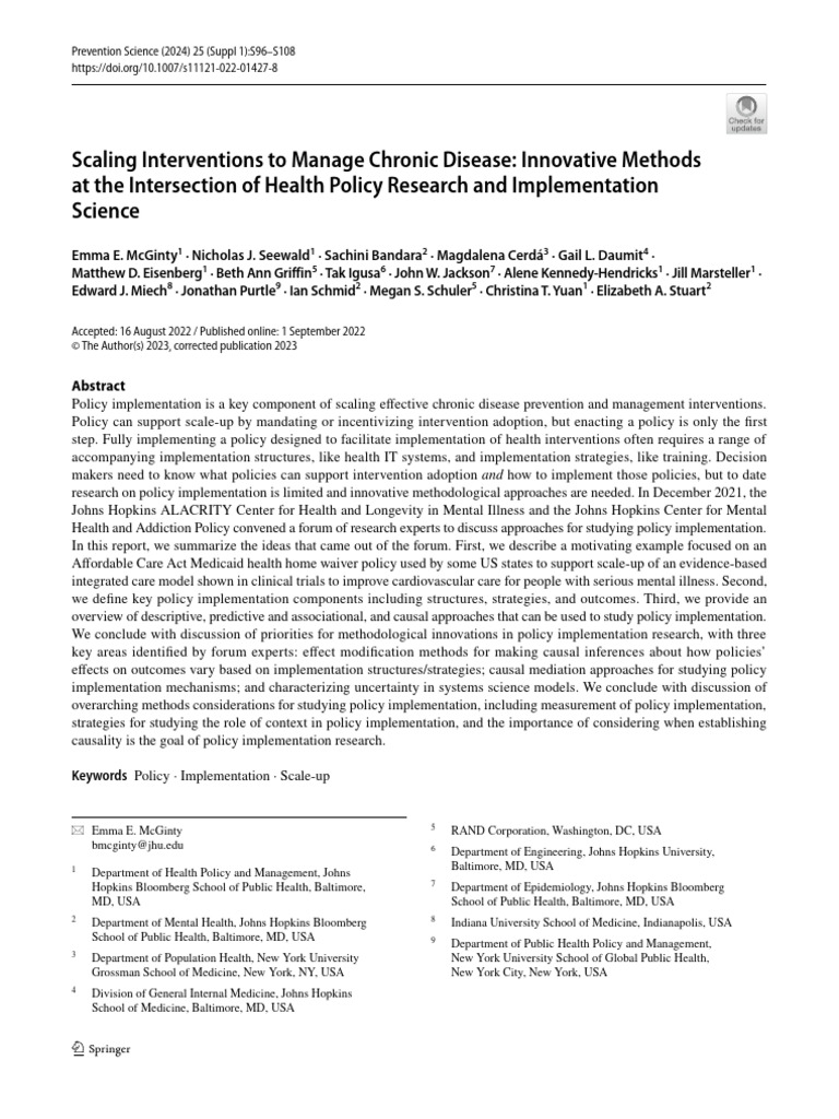 Scaling Interventions To Manage Chronic Disease: Innovative Methods at ...