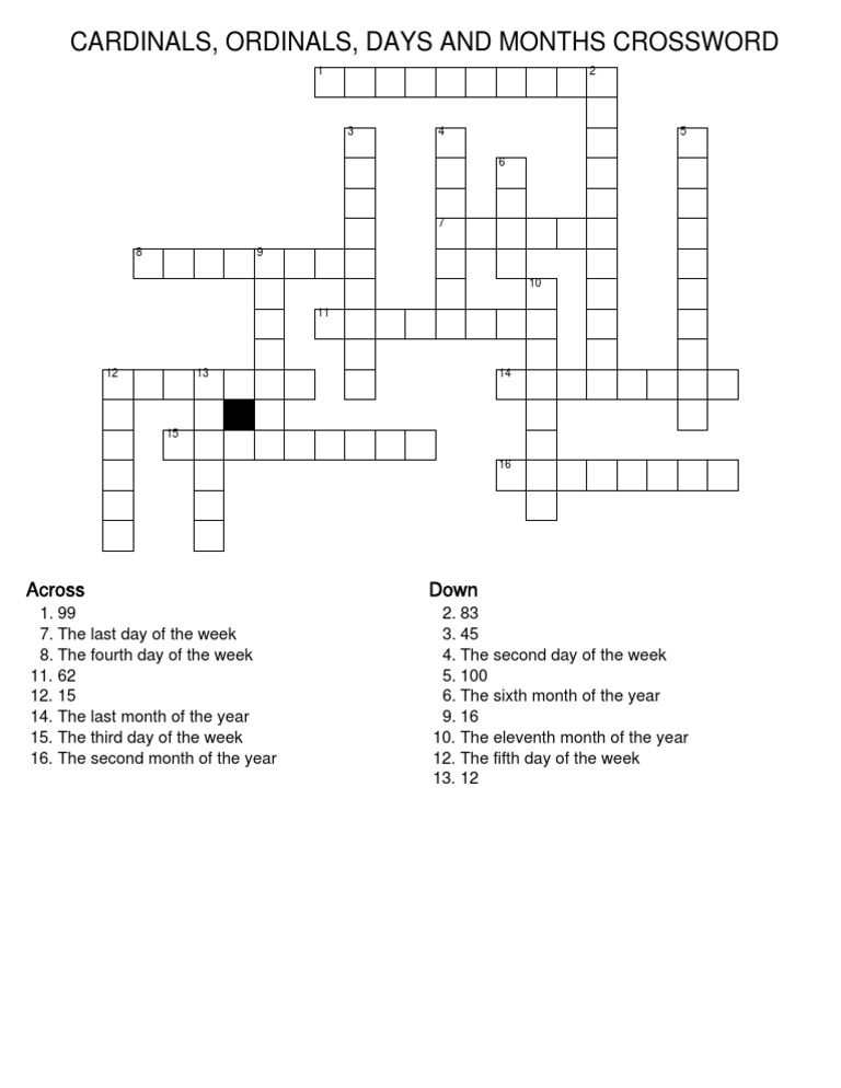 Cardinals and Ordinals Crossword Puzzle | PDF | Science & Mathematics ...