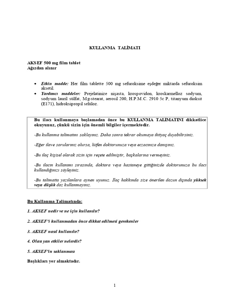 Aksef 500 MG Film Tablet KT | PDF