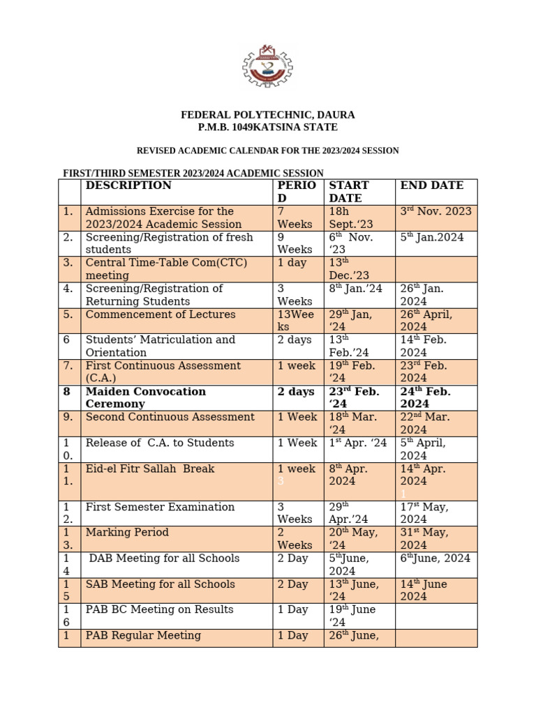 Revised 2023 2024 Academic Calendar | PDF