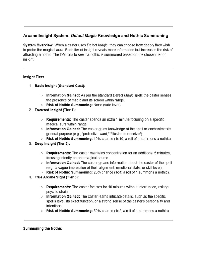 Arcane Insight System: Detect Magic Knowledge and Nothic Summoning ...