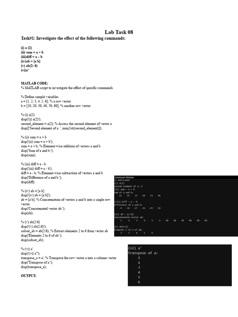 C.S Lab Task 8, 9, 10, 11, 12 | PDF | Matrix (Mathematics) | Matlab
