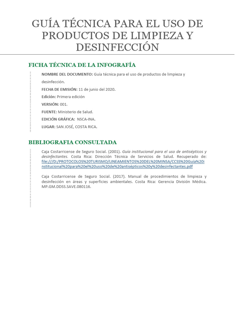 Ficha Técnica para El Uso de Productos de Limpieza y Desinfección | PDF