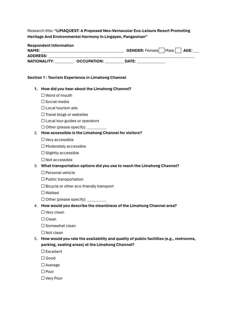 Survey Interview and Questionnaire | PDF | Tourism | Natural Environment