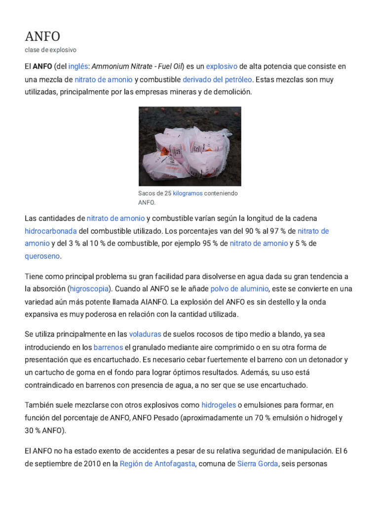 ANFO - Wikipedia, La Enciclopedia Libre | PDF