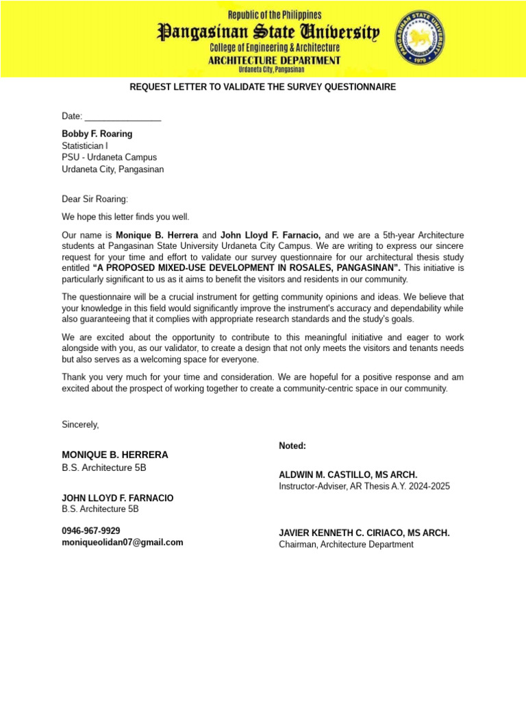 Validation Request for Survey Questionnaire | PDF