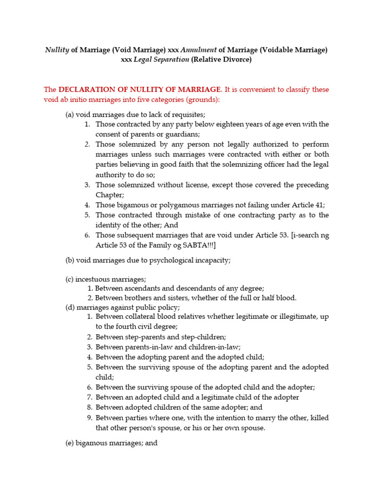 Void And Voidable Marriage Memorize Pdf Annulment Social Institutions