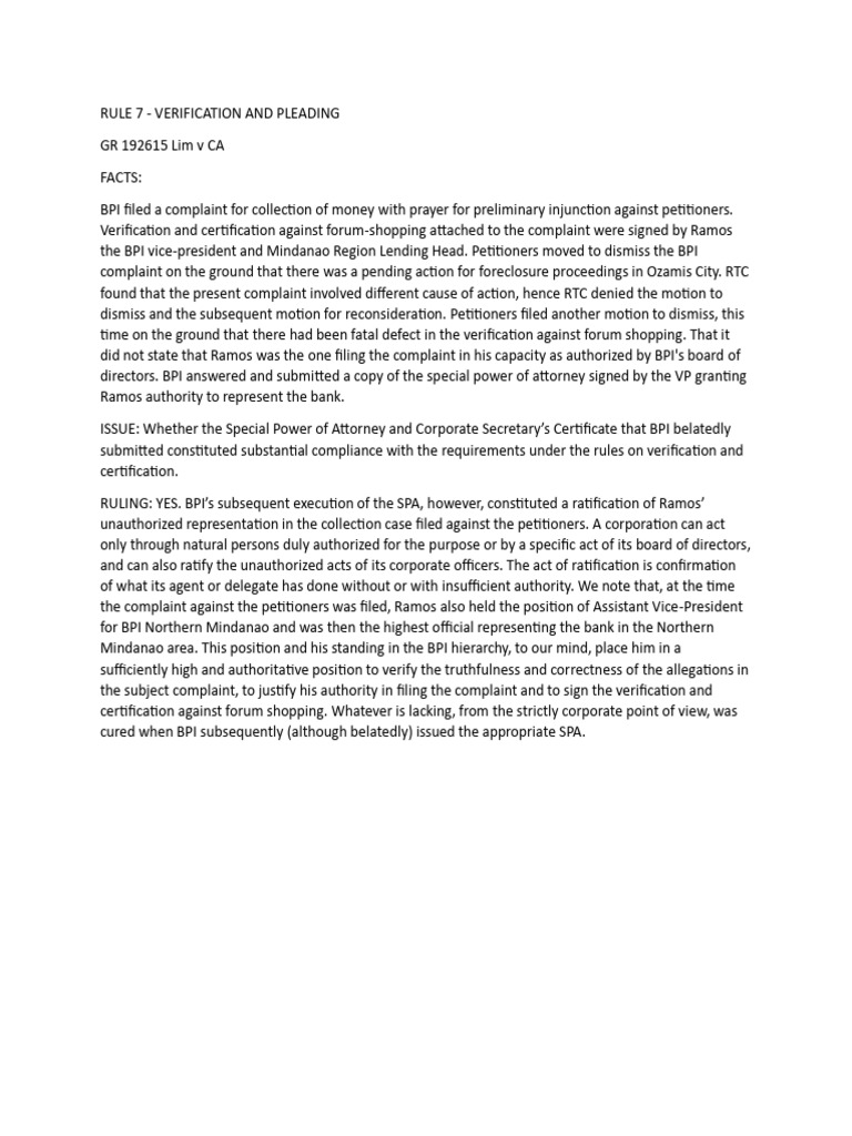 BPI Complaint Verification Ruling | PDF