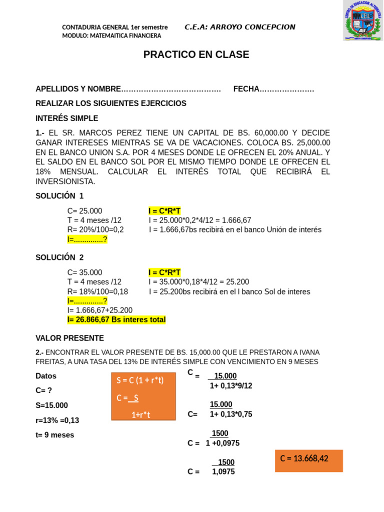 Prac. Clase Valor Presente | PDF