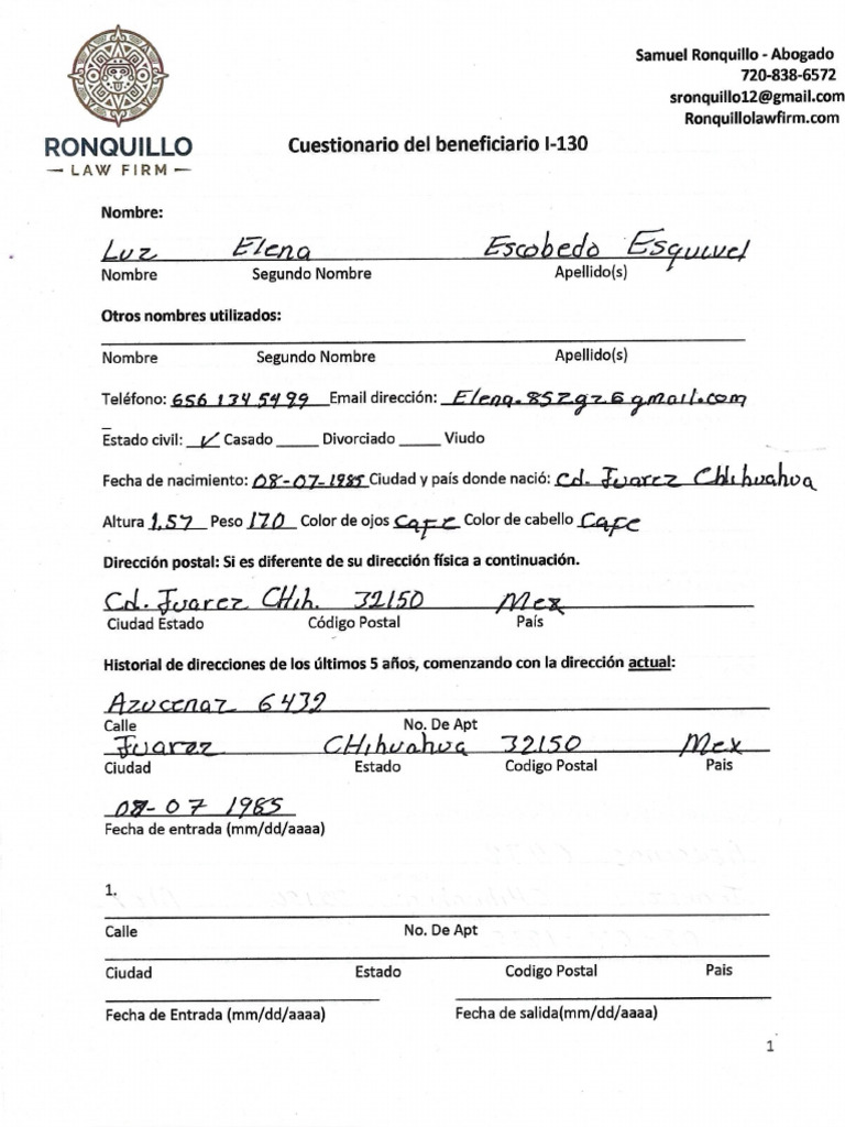 Cuestionario de Beneficiario I-130 | PDF