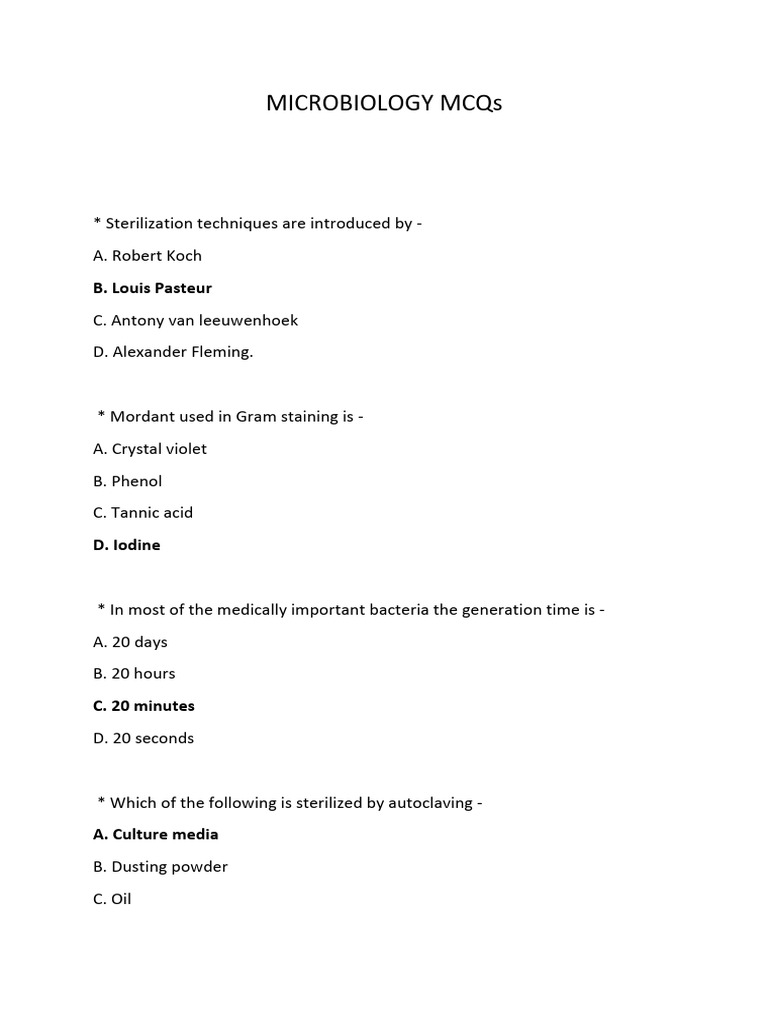 Microbiology Mcqs | PDF | Bacteria | Vaccines