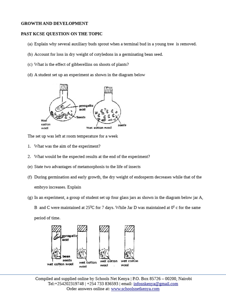 Growth and Development Questions | PDF | Germination | Seed