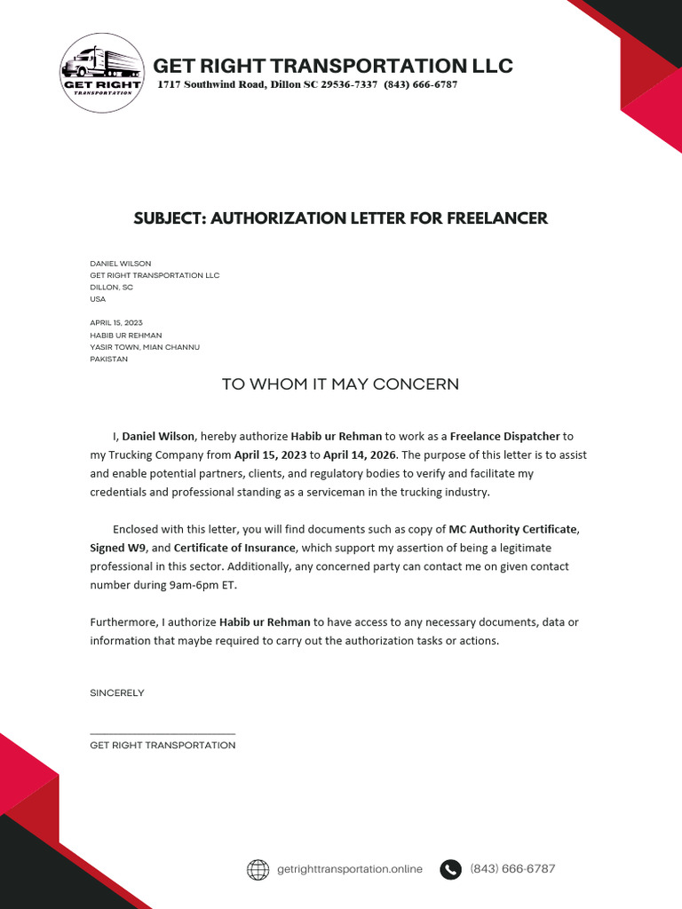 MC Authority Letter for Dispatcher | PDF