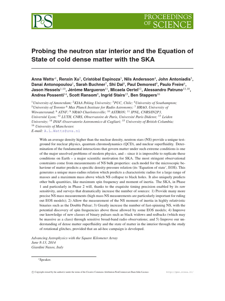 Probing The Neutron Star Interior and The Equation of State of Cold ...
