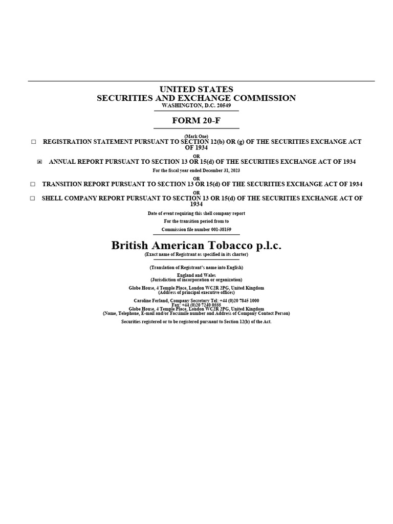 BAT Annual Report On Form 20-F 2023 | PDF | Securities (Finance ...