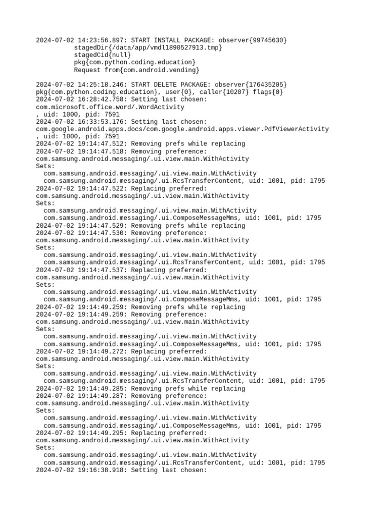 App Install and Preference Logs | PDF | Android (Operating System) | Information Retrieval ...