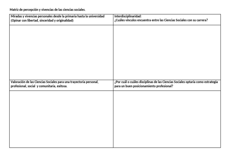 Matriz de Percepción y Vivencias de Las Ciencias Sociales | PDF