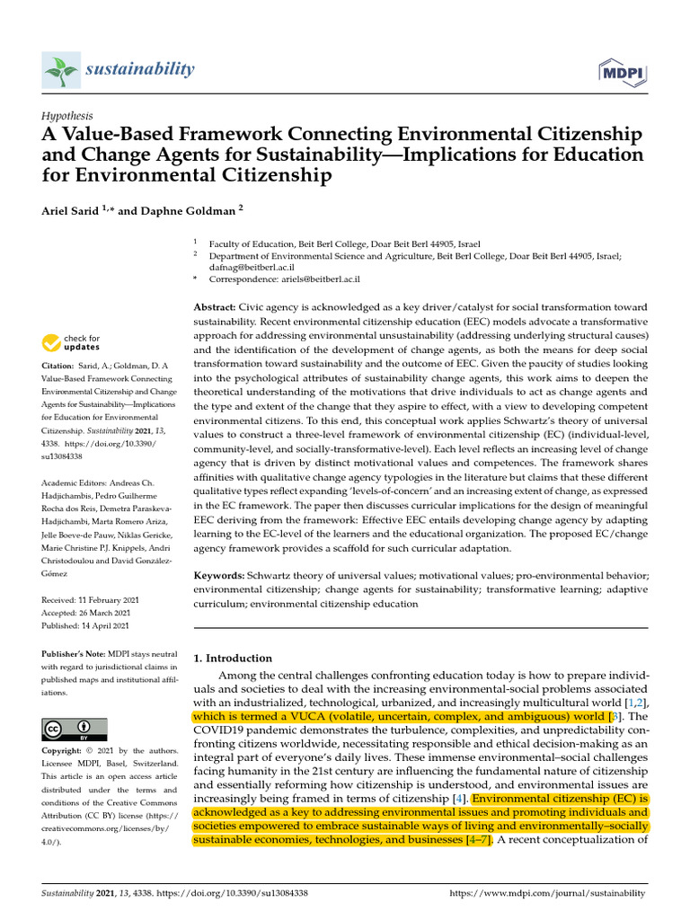Value-Based Framework For EEC 2021 | PDF | Sustainability | Leadership
