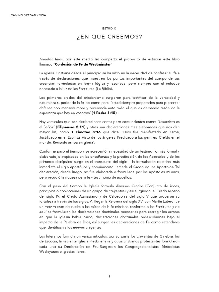 Introduccion JL "Confesion de Fe de Westminster" | PDF ...
