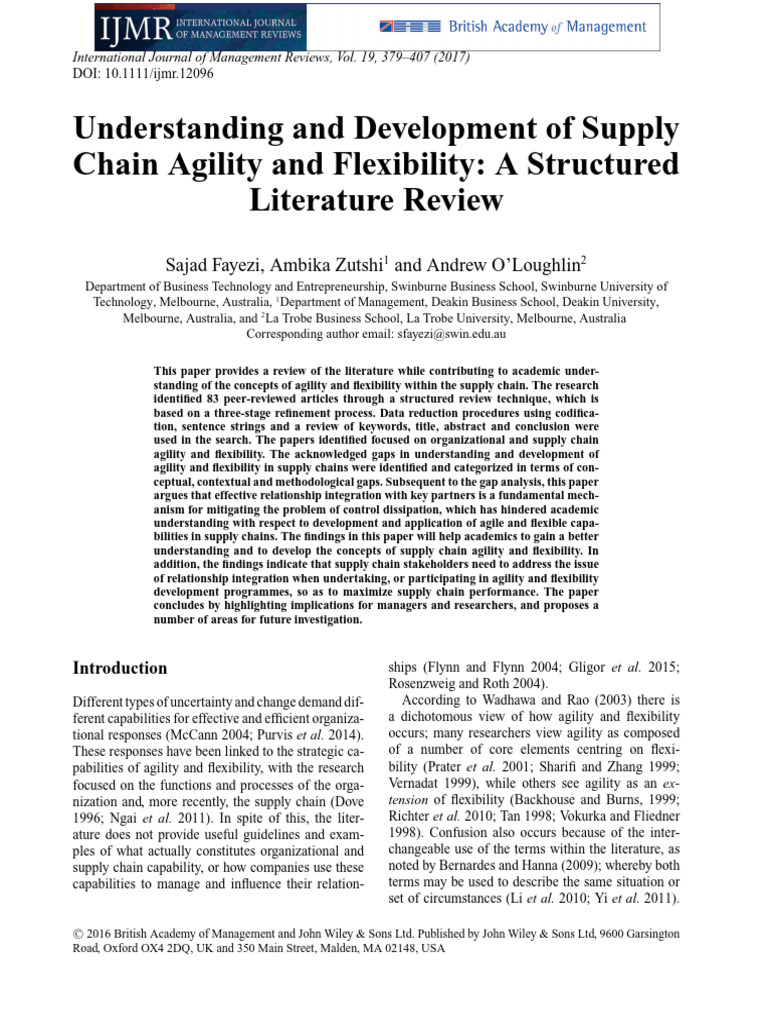 Understanding and Development of Supply Chain Agility and Flexibility A ...
