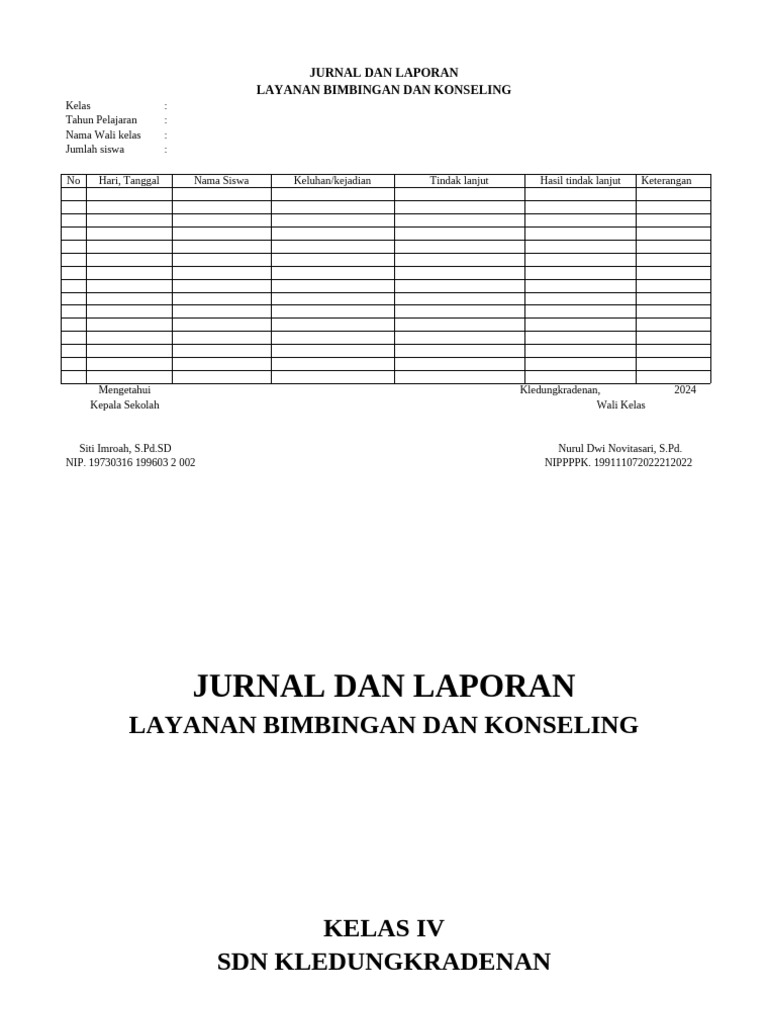 Jurnal Dan Laporan BK | PDF