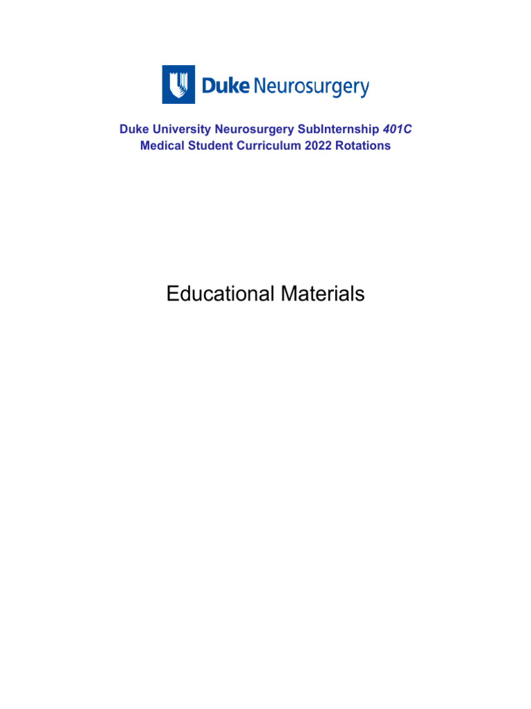 Neurosurgery SubI Education Material (Duke) | PDF | Neurosurgery ...