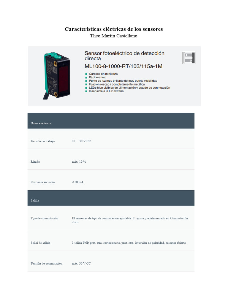 Características Eléctricas de Los Sensores Theo | PDF