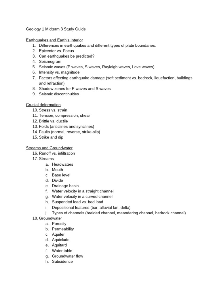 Geology 9 Midterm 3 Study Guide | PDF