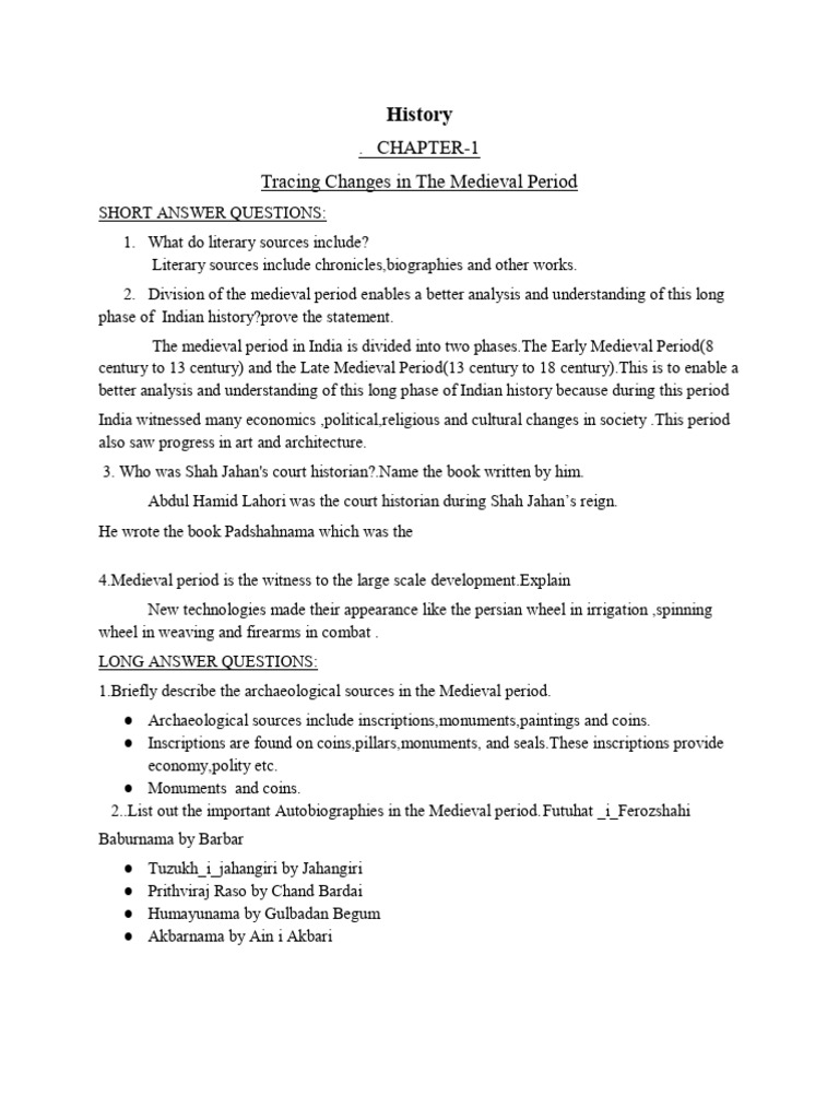 Notes - Tracing Changes in The Medieval Period (L - 1) | PDF