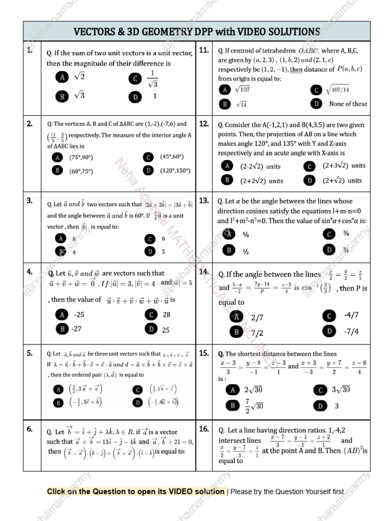 DPP - Jee 2025 Vectors & 3D Geometry | PDF