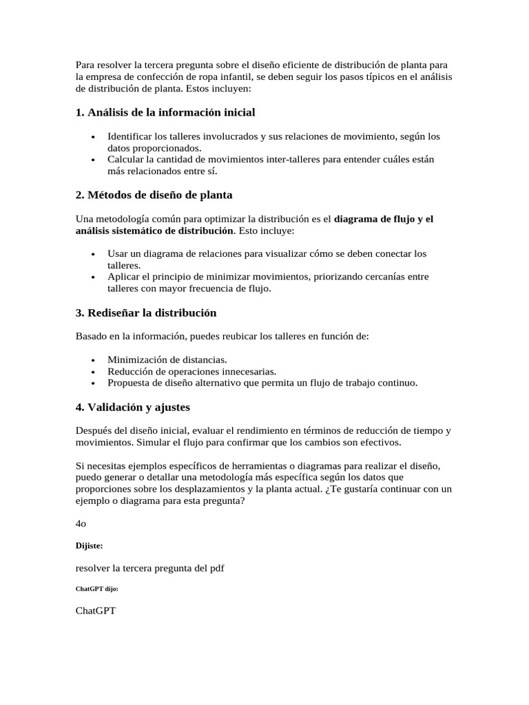 Para Resolver La Tercera Pregunta Sobre El Diseño Eficiente de Distribución de Planta para La ...